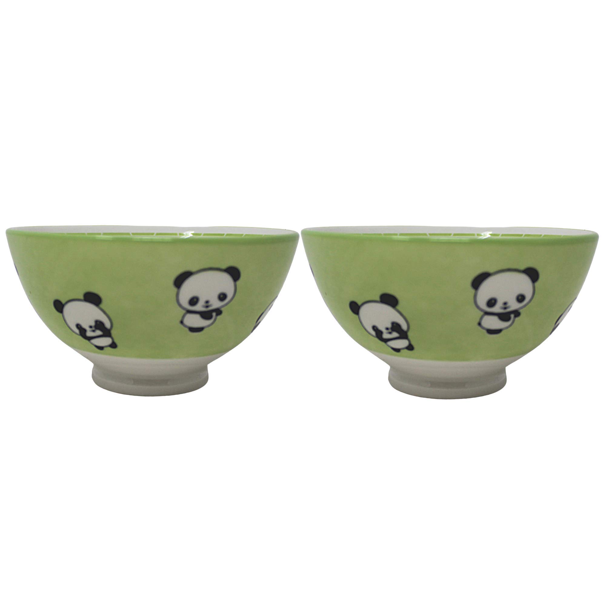 Needzo Small Green Panda Rice Bowl Set, Japanese Ceramic Dish for Appetizer, Sides, 4.5 x 2.25 Inches, Pack of 2