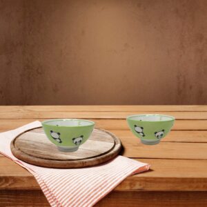 Needzo Small Green Panda Rice Bowl Set, Japanese Ceramic Dish for Appetizer, Sides, 4.5 x 2.25 Inches, Pack of 2