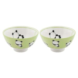 Needzo Small Green Panda Rice Bowl Set, Japanese Ceramic Dish for Appetizer, Sides, 4.5 x 2.25 Inches, Pack of 2