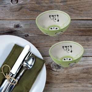 Needzo Small Green Panda Rice Bowl Set, Japanese Ceramic Dish for Appetizer, Sides, 4.5 x 2.25 Inches, Pack of 2