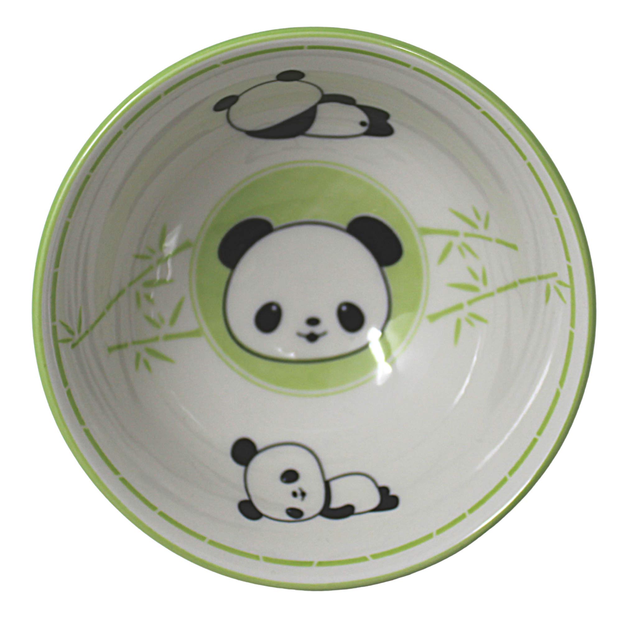 Needzo Small Green Panda Rice Bowl Set, Japanese Ceramic Dish for Appetizer, Sides, 4.5 x 2.25 Inches, Pack of 2