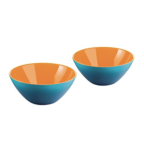 Guzzini My Fusion Small Bowls, Set of 2, BPA-Free Shatter-Resistant Acrylic, 4-3/4 inch Diameter, Ideal for Desserts, Soups and Sides, Blue, Orange