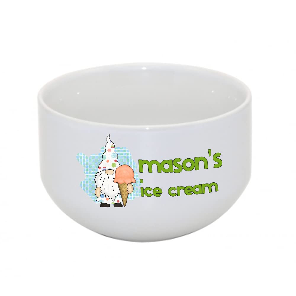 Savvy Sisters Gifts Dad's Personalized Ice Cream Ceramic Bowl Cereal Bowl Gnome Custom Name Ice Cream Lover Gift for Dad Kids Mom Christmas Father's Day Birthday