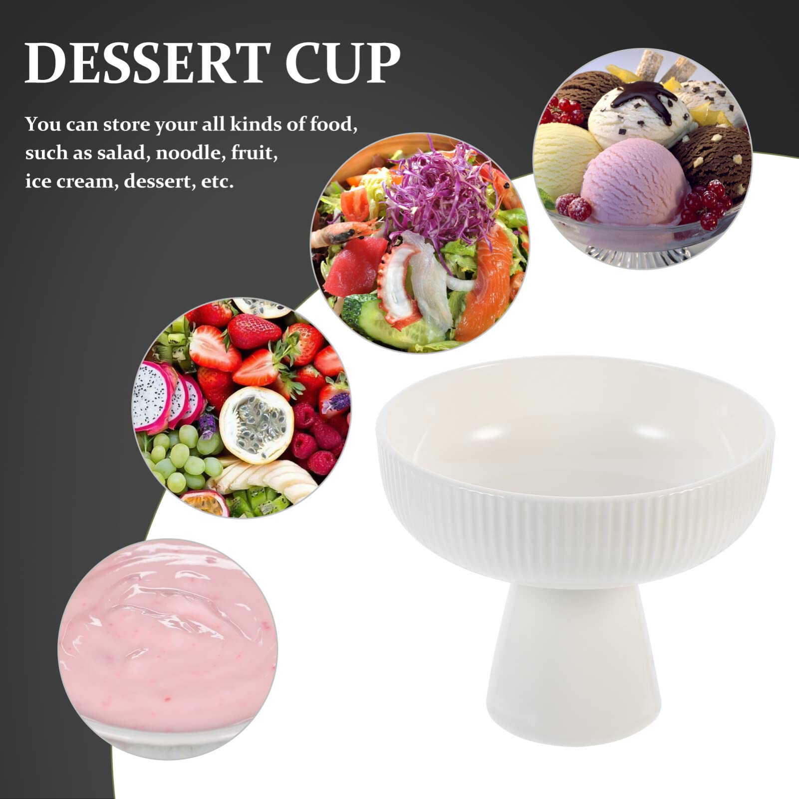 White Footed Bowl Ceramic Dessert Cup Ice Cream Bowls Sundae Cups Footed Dessert Bowls Yogurt Bowl Pudding Bowl Nordic Style Ice Cream Cup Decorative Display Stand