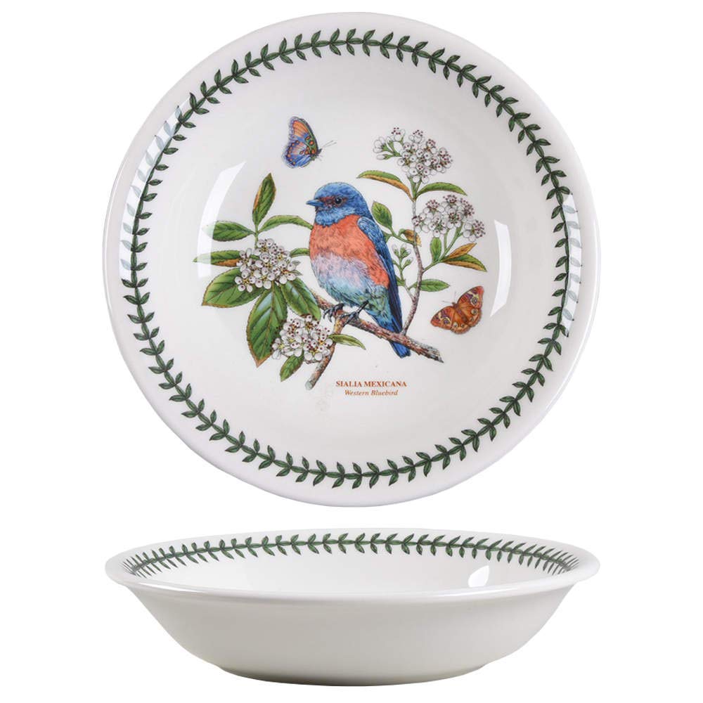 Portmeirion Botanic Garden Birds Collection Pasta Bowl | 8.5 Inch Bowl with Western Bluebird Motif | Made of Fine Earthenware Dishwasher and Microwave Safe | Made in England