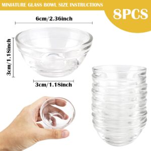 LNQ LUNIQI Set of 8 Mini Glass Bowls, 2.3 Inch Stackable Food Prep Bowls Multipurpose Clear Glass Serving Bowls for Kitchen Prep, Dessert, Dips, Candy