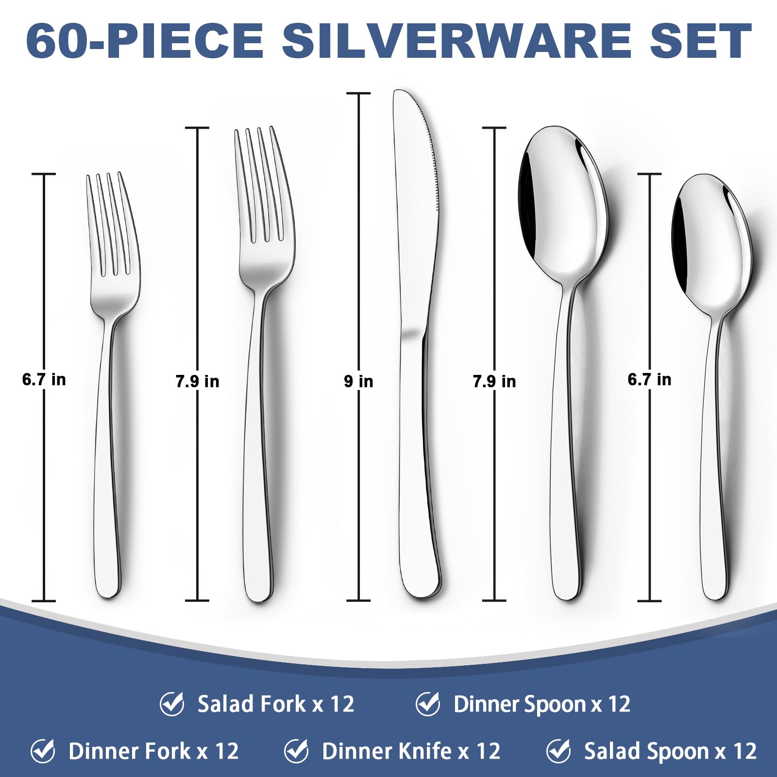 Wildone Silverware Set for 12 and Mixing Bowls with Airtight Lids 22 PCS