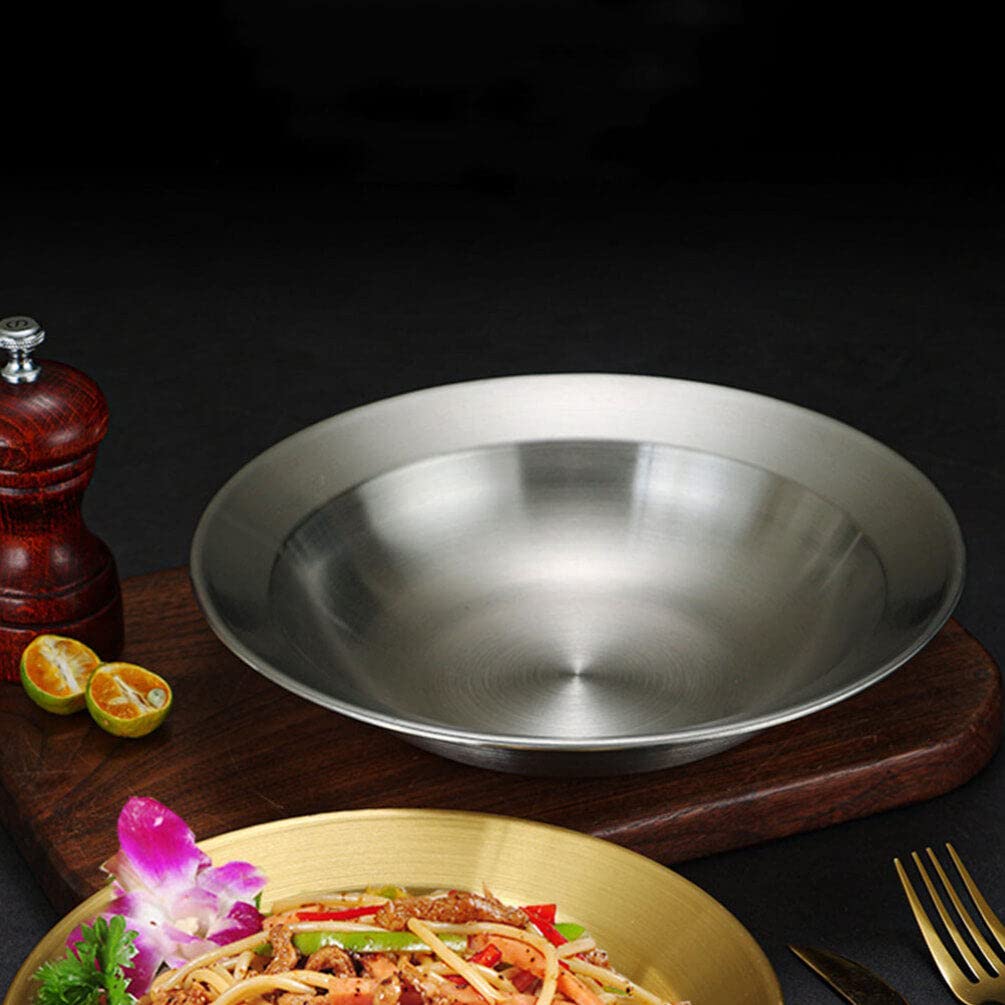 Luxshiny Deep Dinner Dishes Wide Rimmed Pasta Bowls 23cm Stainless Steel Pasta Bowls Wide Salad Bowls Metal Food Bowl Fruit Dish Shallow Dinner Plate for Dipping Bread