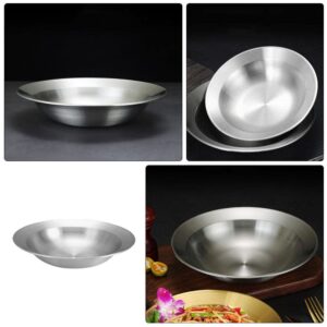 Luxshiny Deep Dinner Dishes Wide Rimmed Pasta Bowls 23cm Stainless Steel Pasta Bowls Wide Salad Bowls Metal Food Bowl Fruit Dish Shallow Dinner Plate for Dipping Bread