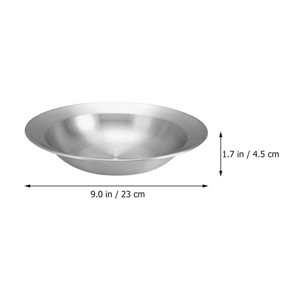 Luxshiny Deep Dinner Dishes Wide Rimmed Pasta Bowls 23cm Stainless Steel Pasta Bowls Wide Salad Bowls Metal Food Bowl Fruit Dish Shallow Dinner Plate for Dipping Bread