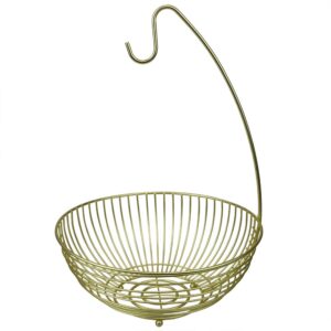 home basics halo steel fruit basket with banana hanger, gold, 11" x 11" x 16"