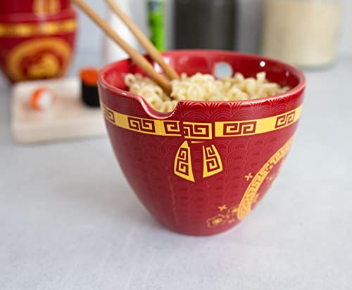 Boom Trendz Year Of The Monkey Chinese Zodiac Ceramic Dinnerware Set | Includes 16-Ounce Ramen Noodle Bowl and Wooden Chopsticks Asian Food Dish For Home & Kitchen Kawaii Lunar New Gifts red One Size