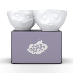 FIFTYEIGHT PRODUCTS TASSEN Medium Porcelain Bowl Set No. 1, Grinning & Kissing Face, 6.5 oz. White (Set of 2 Bowls)