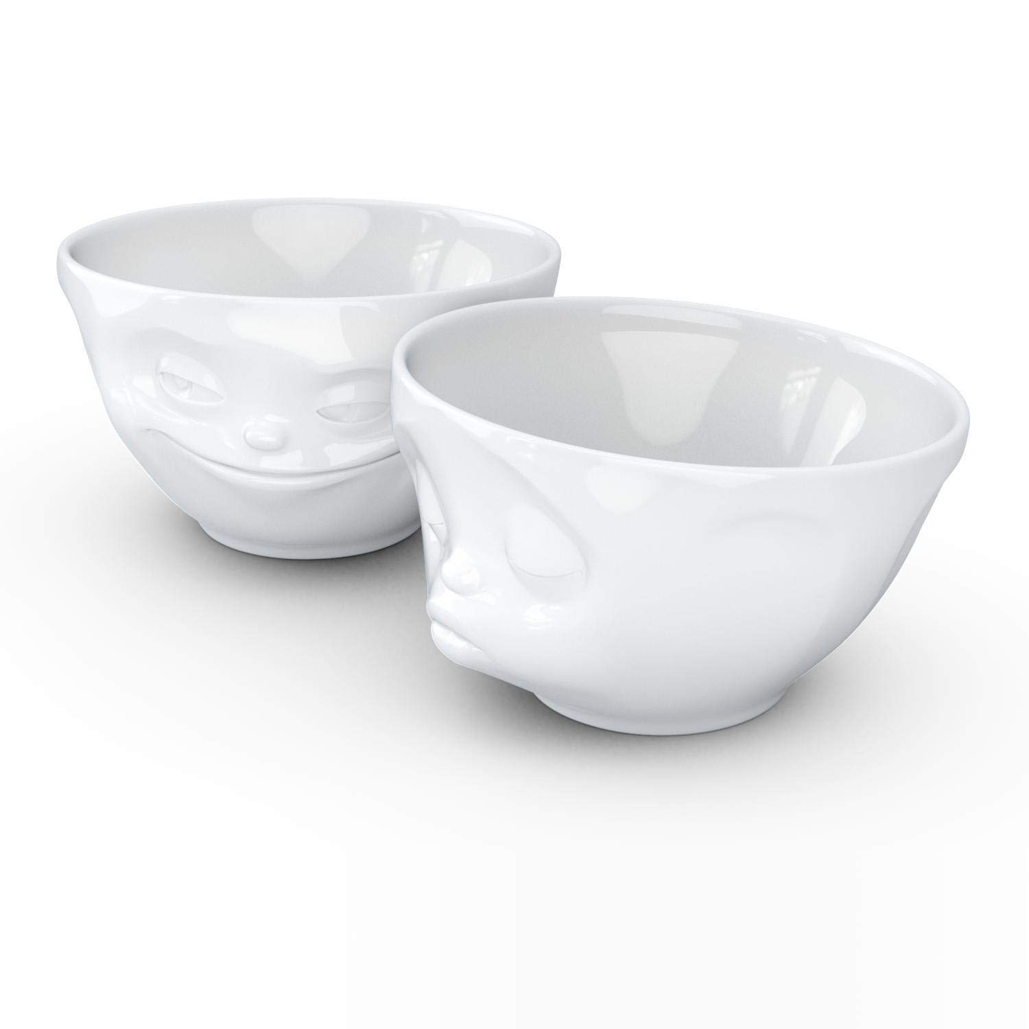 FIFTYEIGHT PRODUCTS TASSEN Medium Porcelain Bowl Set No. 1, Grinning & Kissing Face, 6.5 oz. White (Set of 2 Bowls)