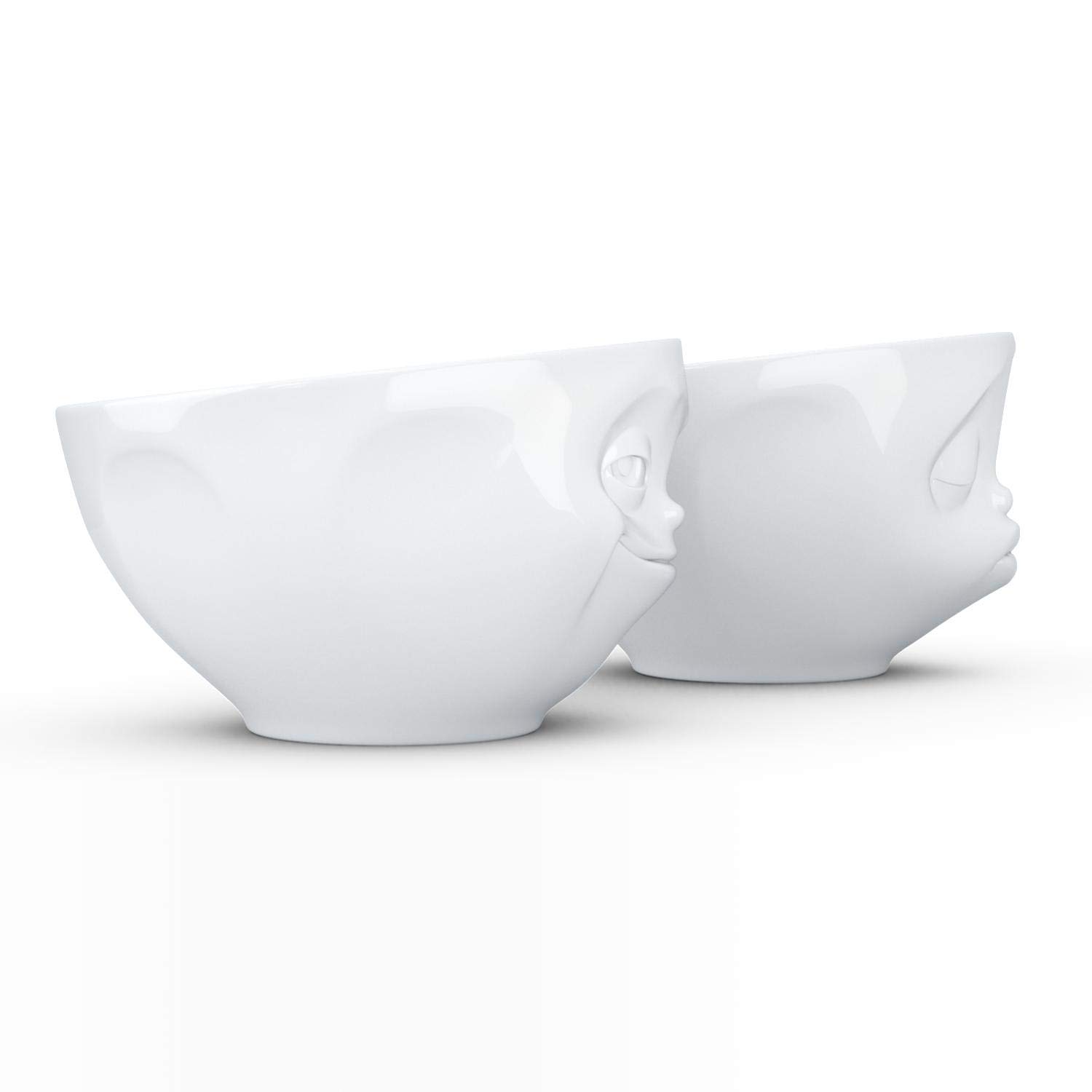 FIFTYEIGHT PRODUCTS TASSEN Medium Porcelain Bowl Set No. 1, Grinning & Kissing Face, 6.5 oz. White (Set of 2 Bowls)