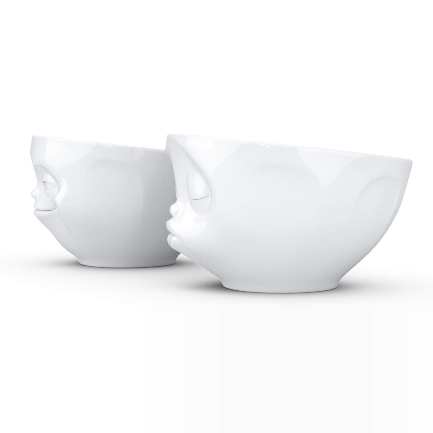 FIFTYEIGHT PRODUCTS TASSEN Medium Porcelain Bowl Set No. 1, Grinning & Kissing Face, 6.5 oz. White (Set of 2 Bowls)