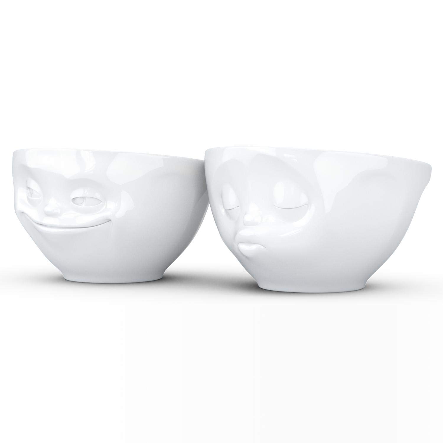 FIFTYEIGHT PRODUCTS TASSEN Medium Porcelain Bowl Set No. 1, Grinning & Kissing Face, 6.5 oz. White (Set of 2 Bowls)