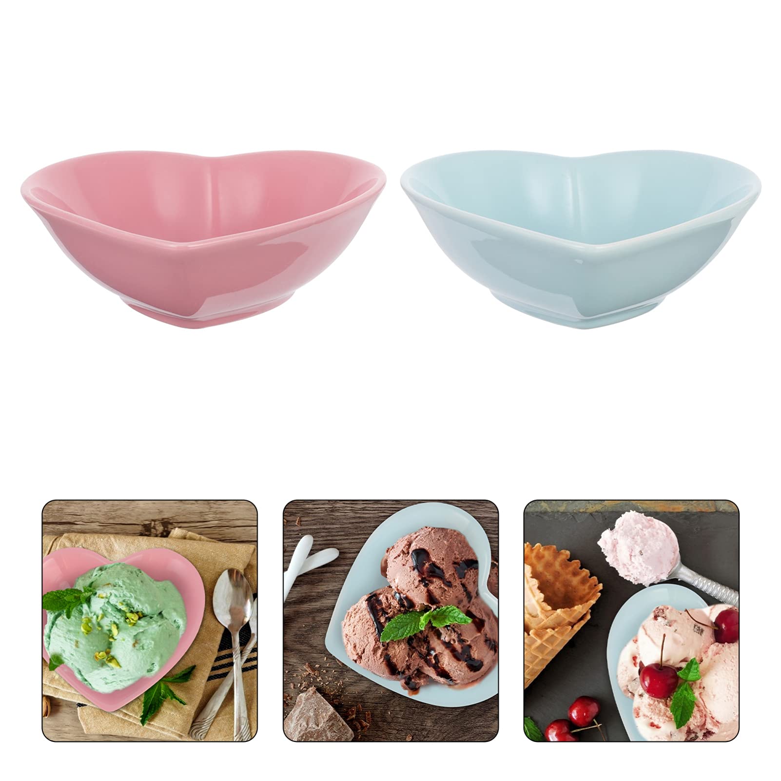 ULTNICE 2 Pcs Ceramic Salad Bowl Heart Shaped Ice Cream Bowl Pudding Bowls Dessert Bowls Sauce Dishes for Kitchen