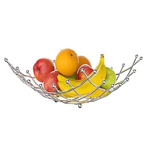 fruit basket living room desktop metal fruit bowl creative fashion storage basket for bread, fruits, vegetable, snacks, households items storage for living room, kitchen, countertop, pantry (silver)