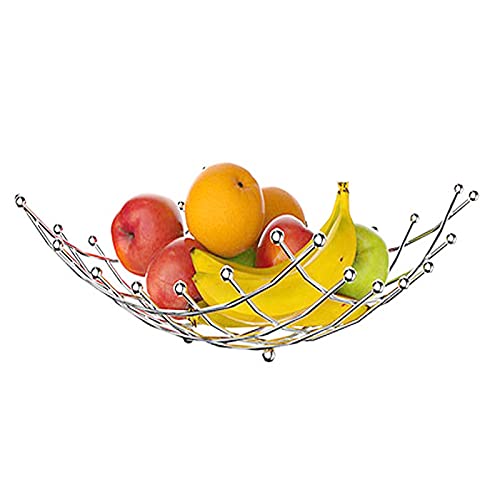 Fruit Basket Living Room Desktop Metal Fruit Bowl Creative Fashion Storage Basket for Bread, Fruits, Vegetable, Snacks, Households Items Storage for Living Room, Kitchen, Countertop, Pantry (silver)