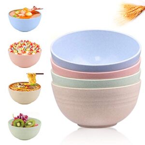 cereal bowl large, 24 oz ramen, dessert, salad bowls set of 4, soup, rice, breakfast, snack, noodle, fruit, plastic bowls for kitchen, microwave safe bowls, wheat straw dinnerware sets, dinner bowls