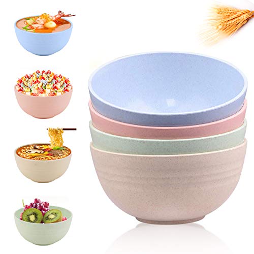 Cereal Bowl Large, 24 OZ Ramen, Dessert, Salad Bowls Set of 4, Soup, Rice, Breakfast, Snack, Noodle, Fruit, Plastic Bowls for Kitchen, Microwave Safe Bowls, Wheat Straw Dinnerware Sets, Dinner Bowls