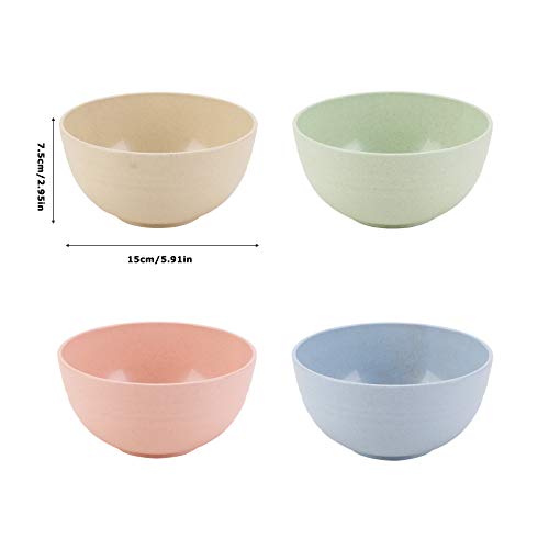 Cereal Bowl Large, 24 OZ Ramen, Dessert, Salad Bowls Set of 4, Soup, Rice, Breakfast, Snack, Noodle, Fruit, Plastic Bowls for Kitchen, Microwave Safe Bowls, Wheat Straw Dinnerware Sets, Dinner Bowls