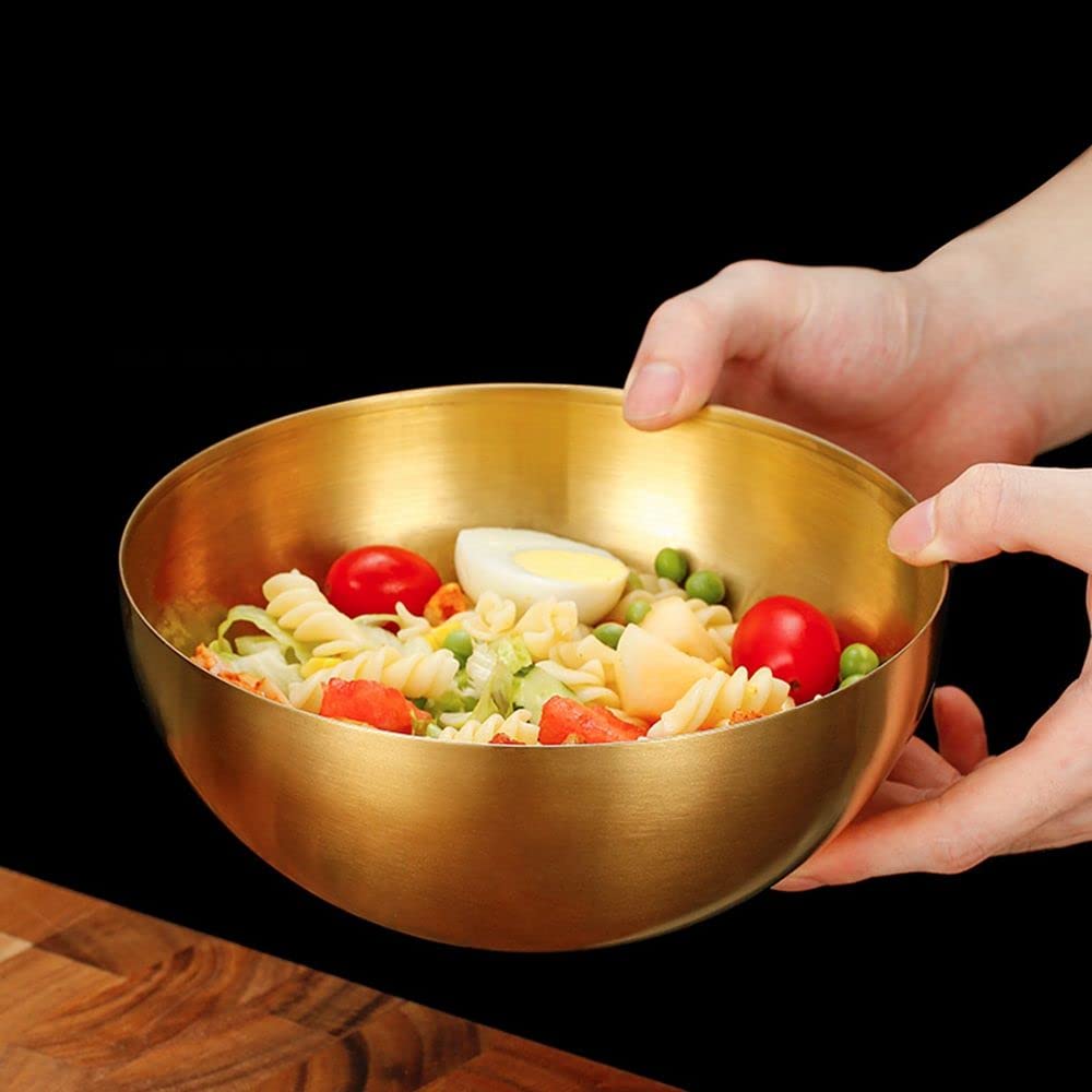 Stainless Steel Bowls, Large Capacity Golden Silver Salad Bowls Soup Rice Noodle Ramen Bowl, Metal Bowls for Fruit Cereal Snack Appetizer(20cm,gold)