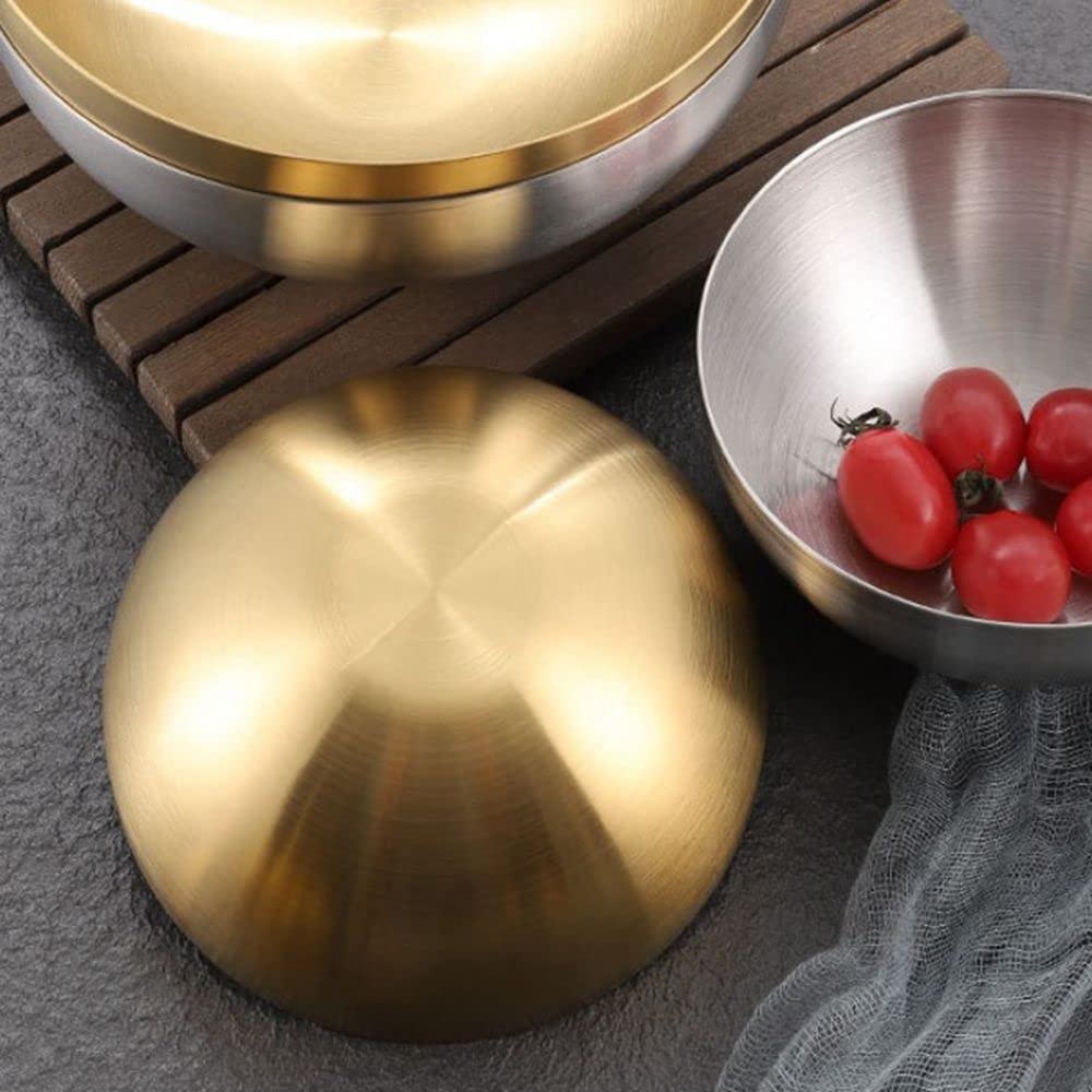 Stainless Steel Bowls, Large Capacity Golden Silver Salad Bowls Soup Rice Noodle Ramen Bowl, Metal Bowls for Fruit Cereal Snack Appetizer(20cm,gold)