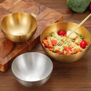 Stainless Steel Bowls, Large Capacity Golden Silver Salad Bowls Soup Rice Noodle Ramen Bowl, Metal Bowls for Fruit Cereal Snack Appetizer(20cm,gold)