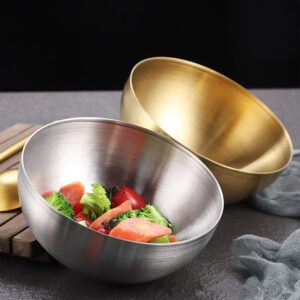 Stainless Steel Bowls, Large Capacity Golden Silver Salad Bowls Soup Rice Noodle Ramen Bowl, Metal Bowls for Fruit Cereal Snack Appetizer(20cm,gold)