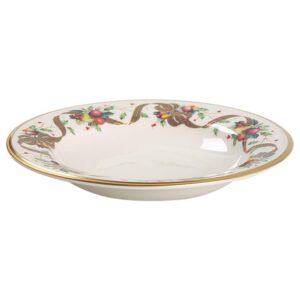 lenox holiday tartan gold banded ivory china pasta bowl/rim soup