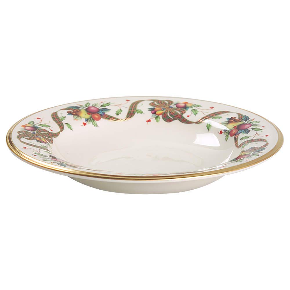 Lenox Holiday Tartan Gold Banded Ivory China Pasta Bowl/Rim Soup