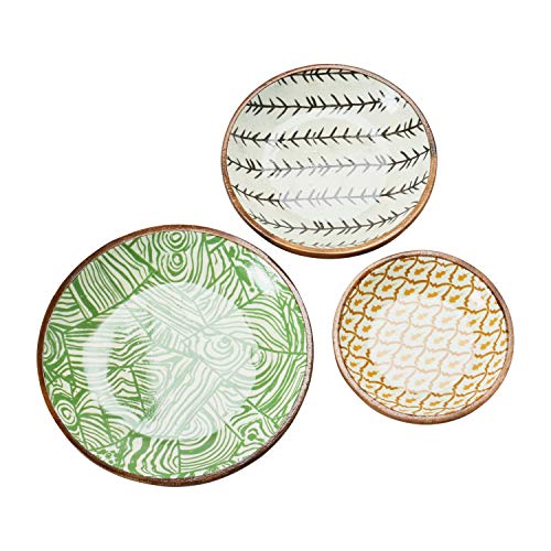 Creative Co-Op Enameled Acacia Wood Print, Set of 3 Bowl, Multi Color, 3