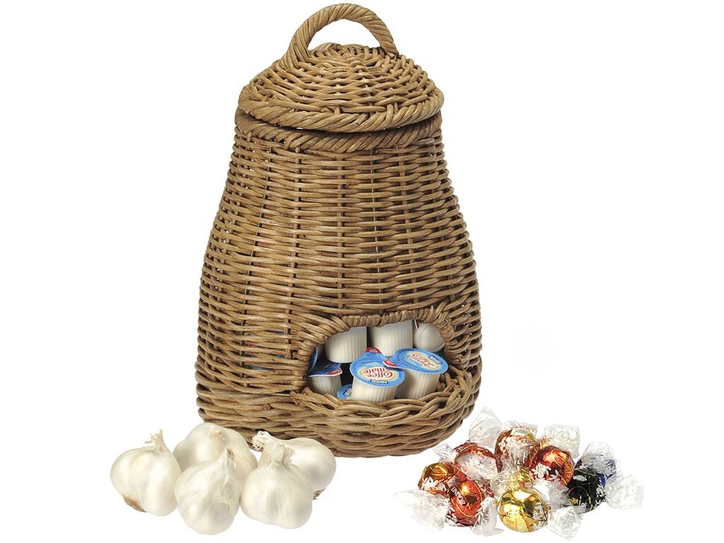 KOUBOO 1020027 Wicker Garlic Fruit and Vegetable Storage Basket, Small, 7.5" x 7.5" x 10.5" , brown