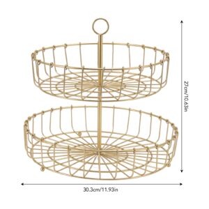 Tiered Fruit Bowl, 2 Tier Fruit Basket, Golden Fruit Basket Iron Round Golden Nordic Household Snack Storage Tray For Party Desktop Kitchen