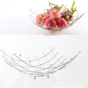 Leoyoubei 8" Fruit Bowls for Kitchen Counter,Towels Basket or Napkin Holder,Countertop Centerpiece Fruit Basket Holder, Perfect for Kitchen Counter Vegetables,Bread- Silver