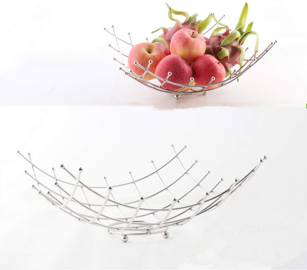 Leoyoubei 8" Fruit Bowls for Kitchen Counter,Towels Basket or Napkin Holder,Countertop Centerpiece Fruit Basket Holder, Perfect for Kitchen Counter Vegetables,Bread- Silver