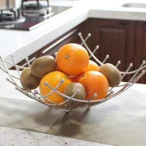 Leoyoubei 8" Fruit Bowls for Kitchen Counter,Towels Basket or Napkin Holder,Countertop Centerpiece Fruit Basket Holder, Perfect for Kitchen Counter Vegetables,Bread- Silver