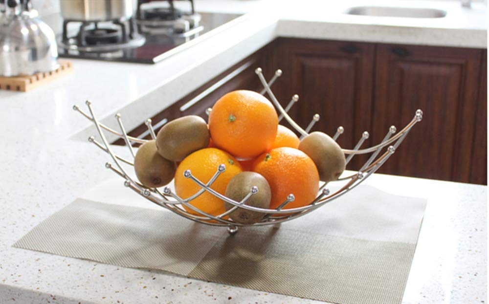 Leoyoubei 8" Fruit Bowls for Kitchen Counter,Towels Basket or Napkin Holder,Countertop Centerpiece Fruit Basket Holder, Perfect for Kitchen Counter Vegetables,Bread- Silver