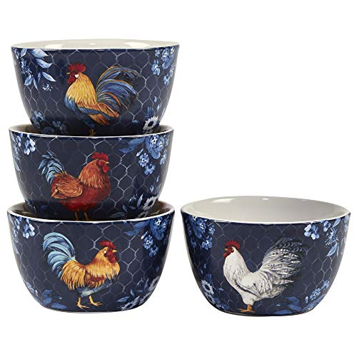 Certified International Indigo Rooster 24 oz. Ice Cream/Dessert Bowls, Set of 4, Multicolor