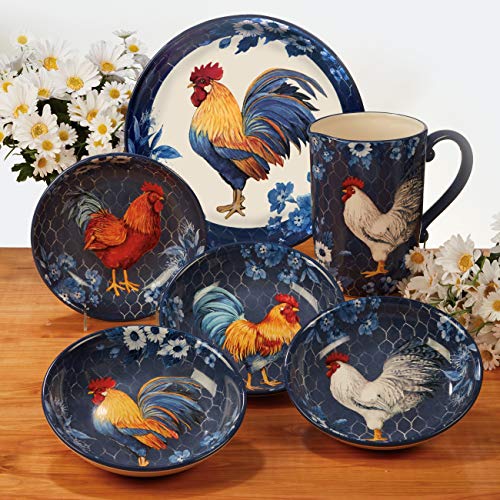 Certified International Indigo Rooster 24 oz. Ice Cream/Dessert Bowls, Set of 4, Multicolor