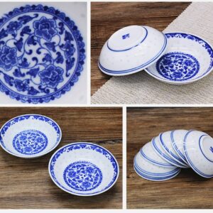 Fashion & Lifestyle Blue and White Floral Ceramic Dip Bowls Set, Porcelain Dip Mini Bowls Soy Sauce Dish, dipping Bowls, Appetizer side dishes for party, family,set of 6