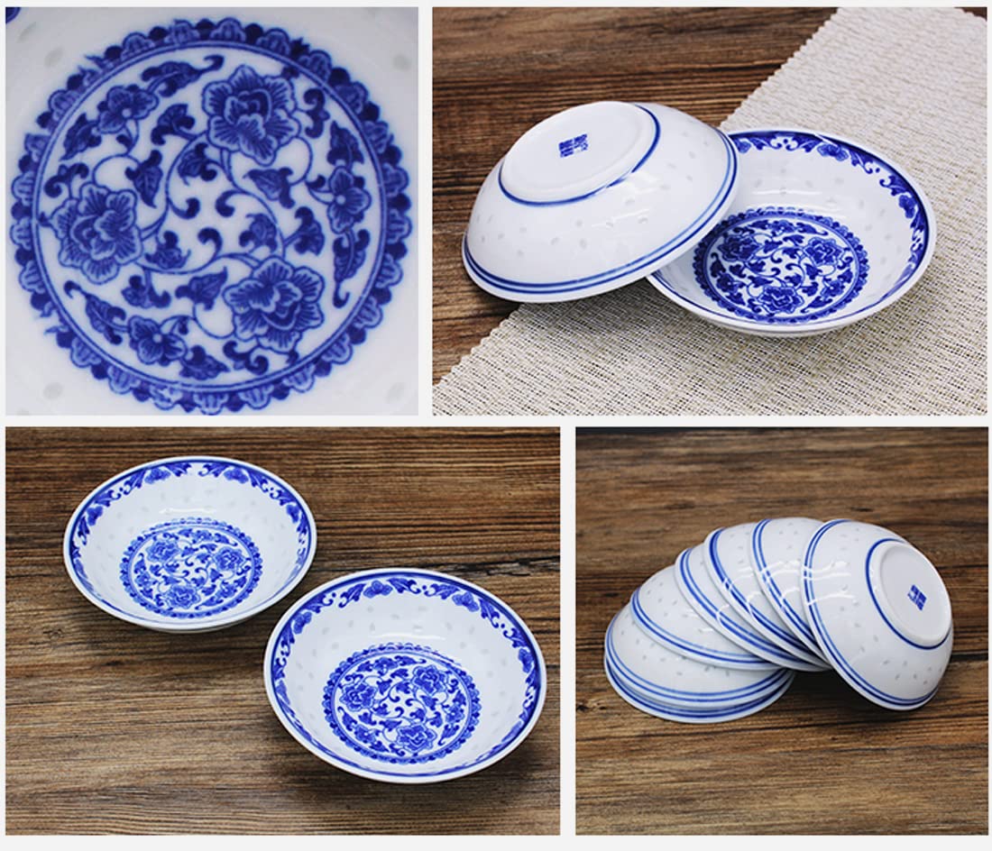 Fashion & Lifestyle Blue and White Floral Ceramic Dip Bowls Set, Porcelain Dip Mini Bowls Soy Sauce Dish, dipping Bowls, Appetizer side dishes for party, family,set of 6