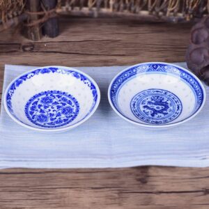 Fashion & Lifestyle Blue and White Floral Ceramic Dip Bowls Set, Porcelain Dip Mini Bowls Soy Sauce Dish, dipping Bowls, Appetizer side dishes for party, family,set of 6