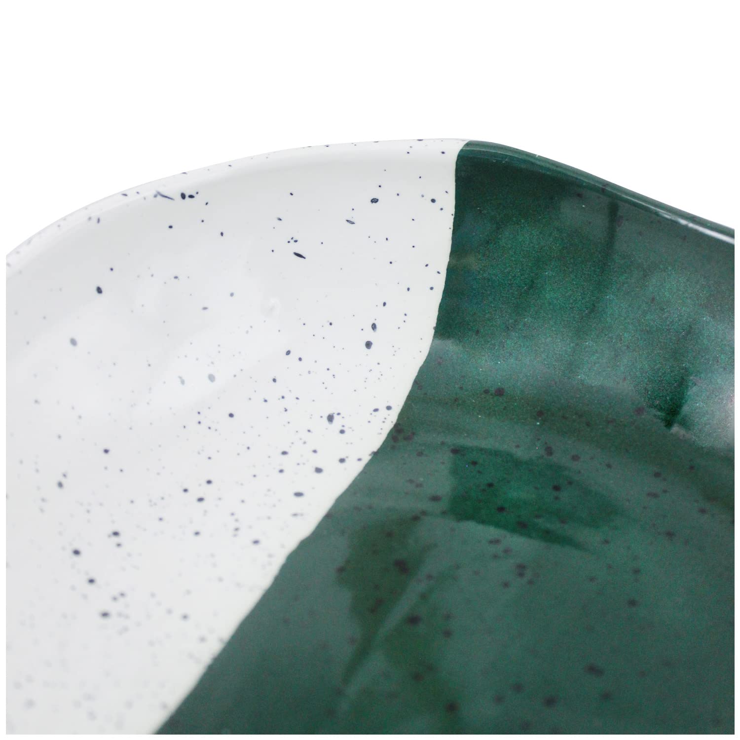 roro Handmade Ceramic Stoneware Divided Bowls - Green & Ivory White Speckled - Set of 2-7.5 Inches - Artistic Tableware for Dining - Lead-Free, Cadmium-Free