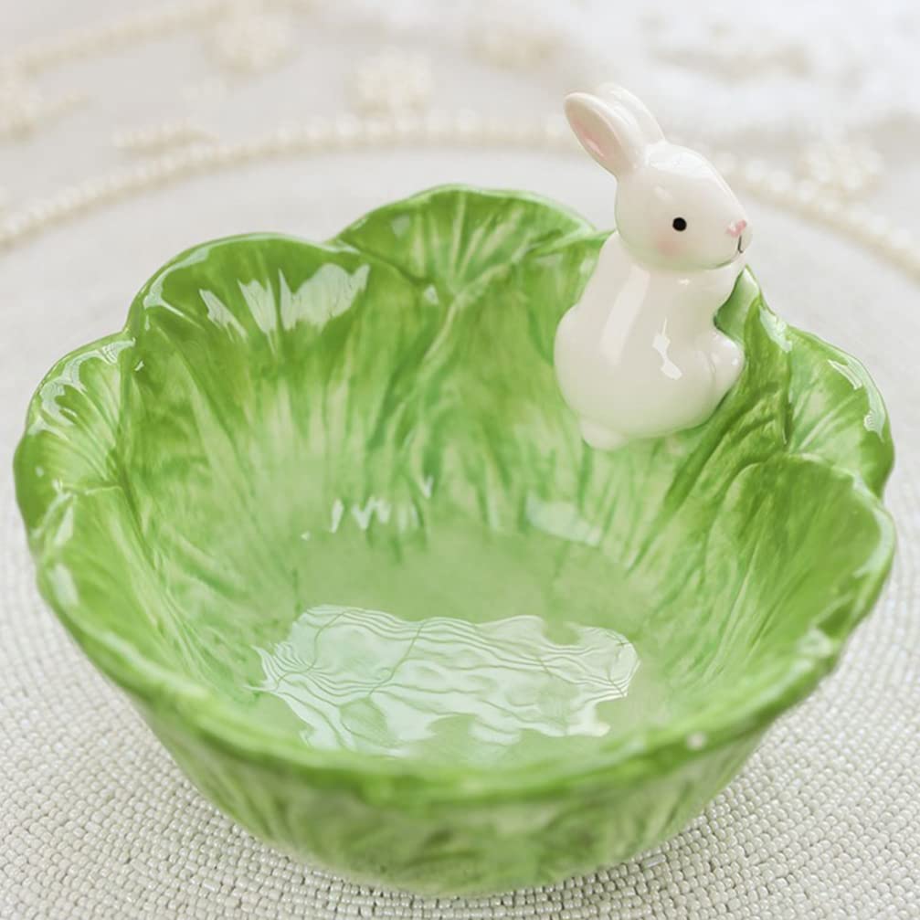 Yardwe Fruit Bowl Cute Cereal Bowls Cartoon Cabbage with Rabbit Shaped Ceramic Bowls 2pcs Rice Bowls Salad Bowls Soup Bowls Small Serving Bowls for Easter Party Table Decor