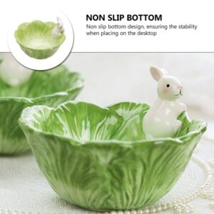 Yardwe Fruit Bowl Cute Cereal Bowls Cartoon Cabbage with Rabbit Shaped Ceramic Bowls 2pcs Rice Bowls Salad Bowls Soup Bowls Small Serving Bowls for Easter Party Table Decor