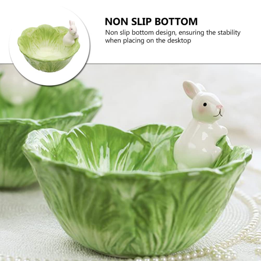 Yardwe Fruit Bowl Cute Cereal Bowls Cartoon Cabbage with Rabbit Shaped Ceramic Bowls 2pcs Rice Bowls Salad Bowls Soup Bowls Small Serving Bowls for Easter Party Table Decor