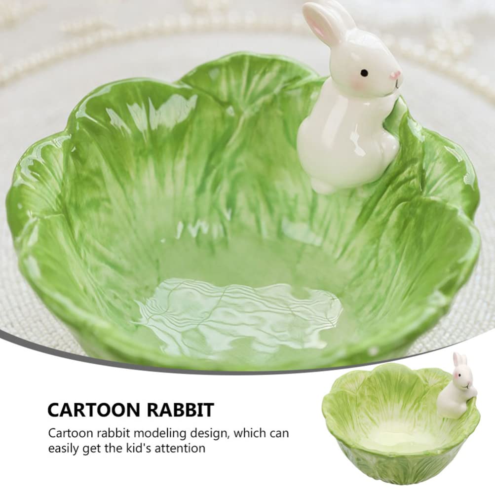 Yardwe Fruit Bowl Cute Cereal Bowls Cartoon Cabbage with Rabbit Shaped Ceramic Bowls 2pcs Rice Bowls Salad Bowls Soup Bowls Small Serving Bowls for Easter Party Table Decor